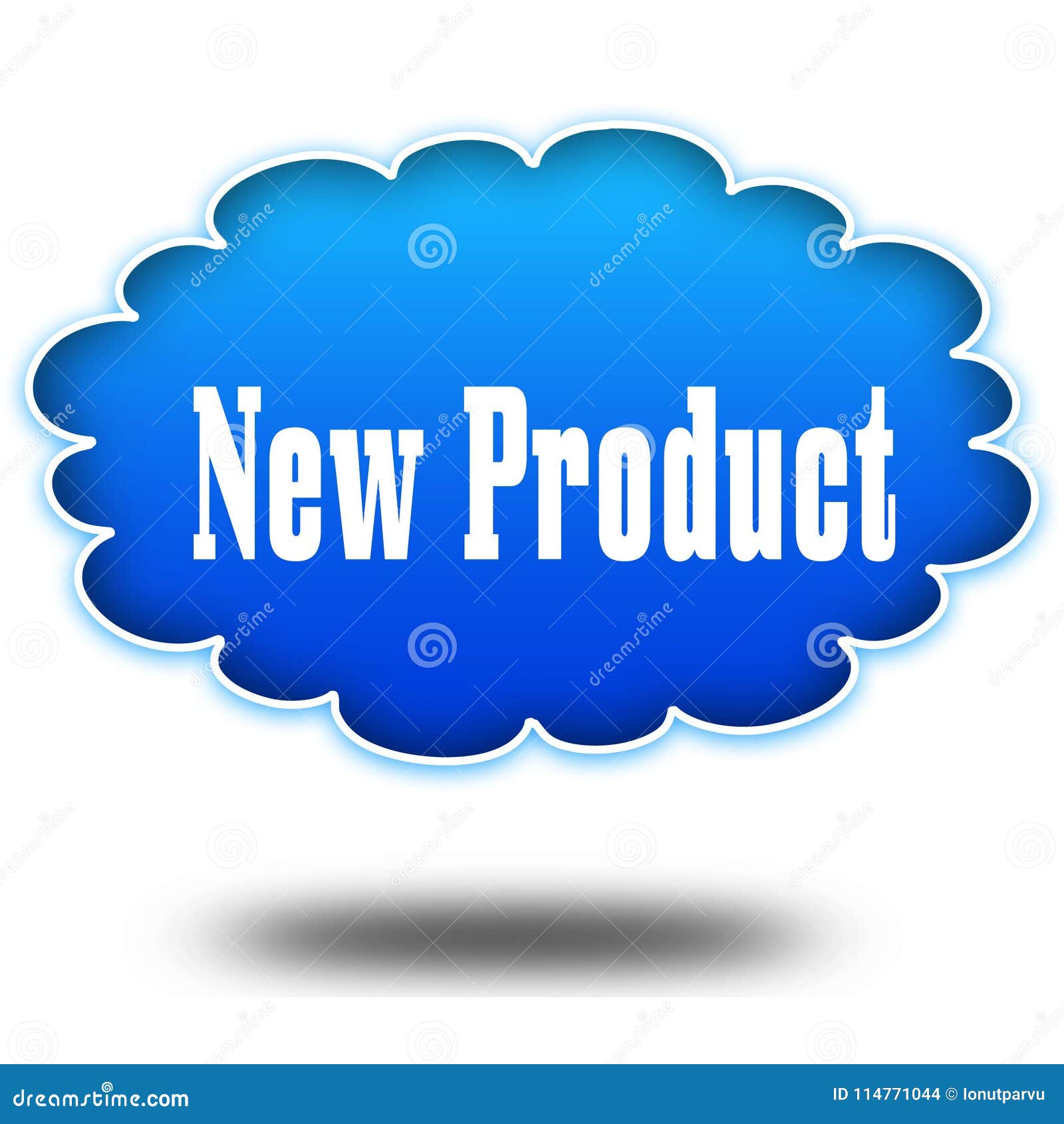 NEW PRODUCT Text Message on Hovering Blue Cloud. Stock Illustration ...