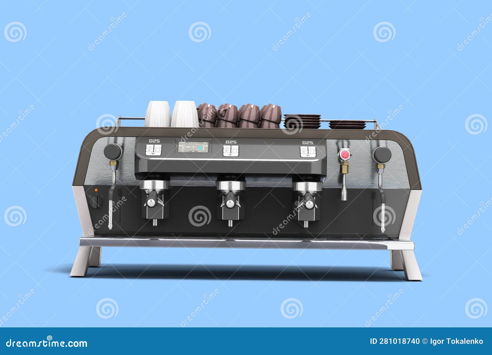 New Professional Coffee Machine Front View 3d Render on Blue Stock ...