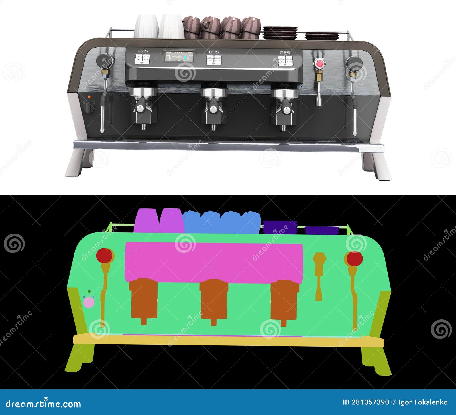 New Professional Coffee Machine Front View 3d Render on White with ...