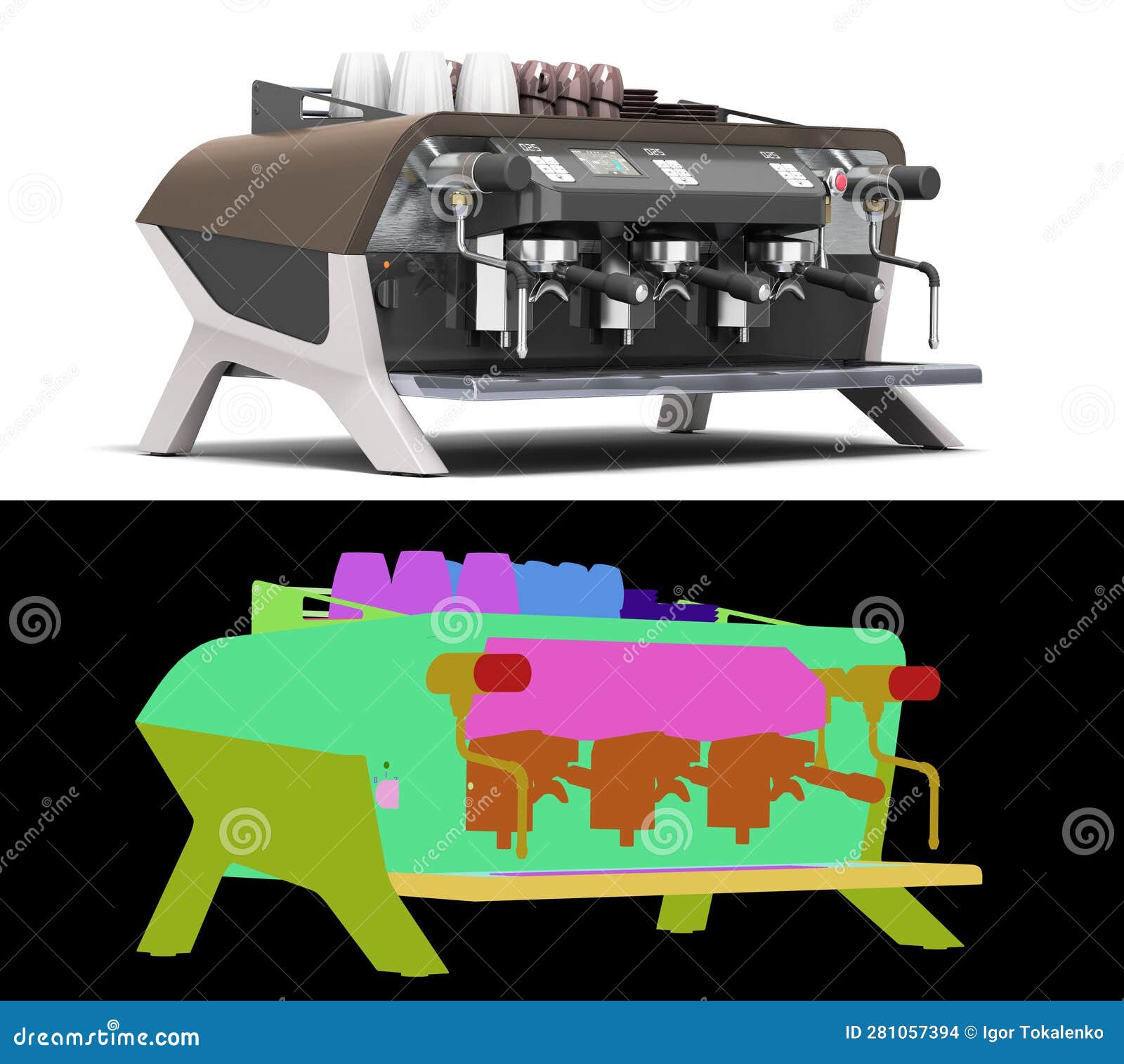 New Professional Coffee Machine Perspective View 3d Render on White ...