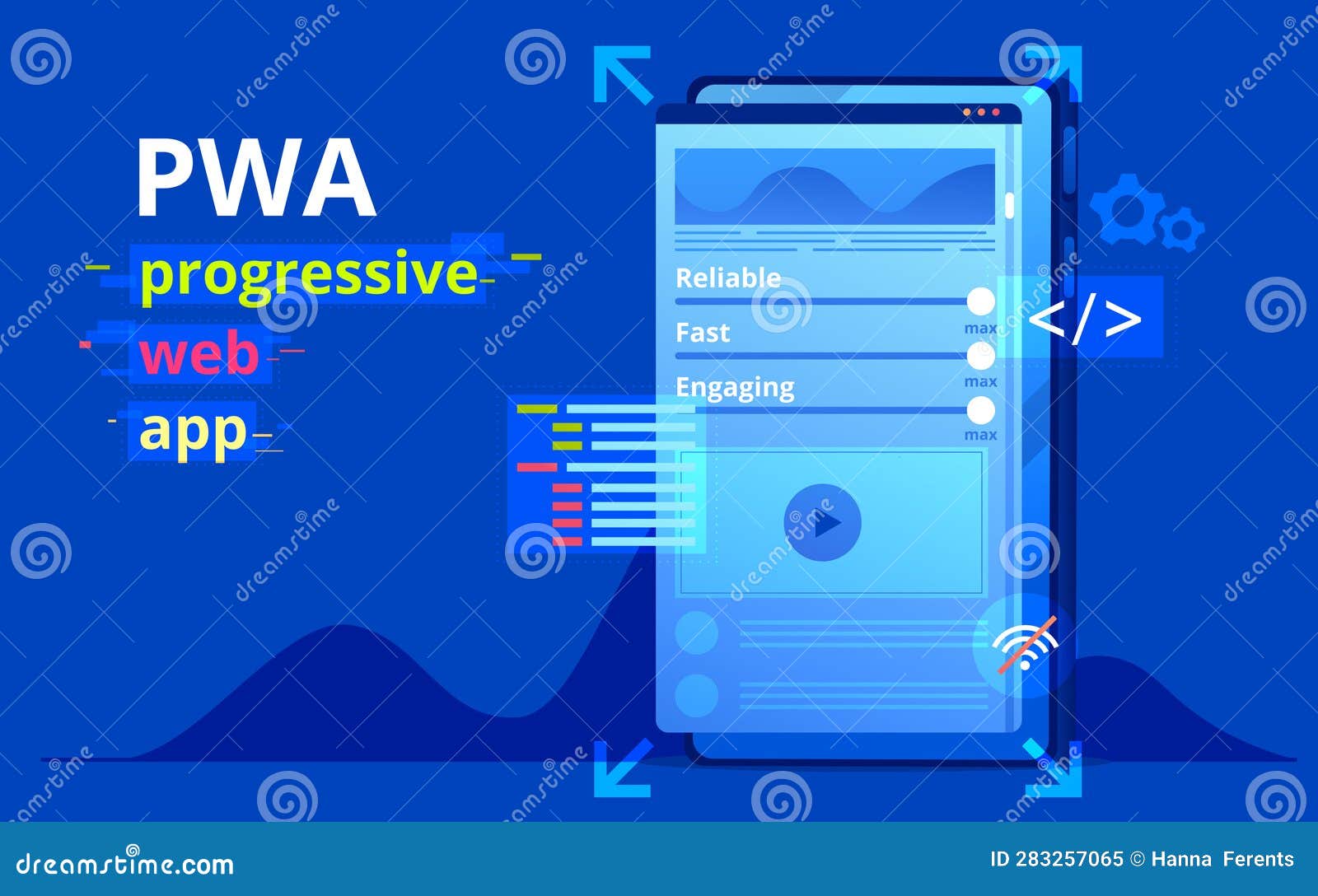 New [????????????]Progressive Web App Vector Banner. Phone with ...