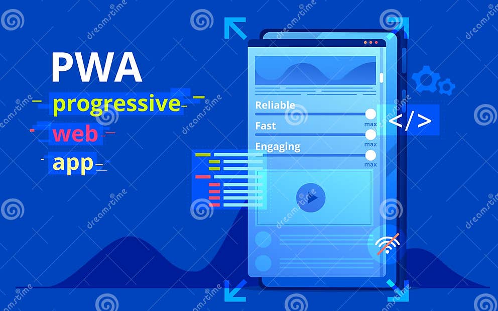 New [????????????]Progressive Web App Vector Banner. Phone with ...