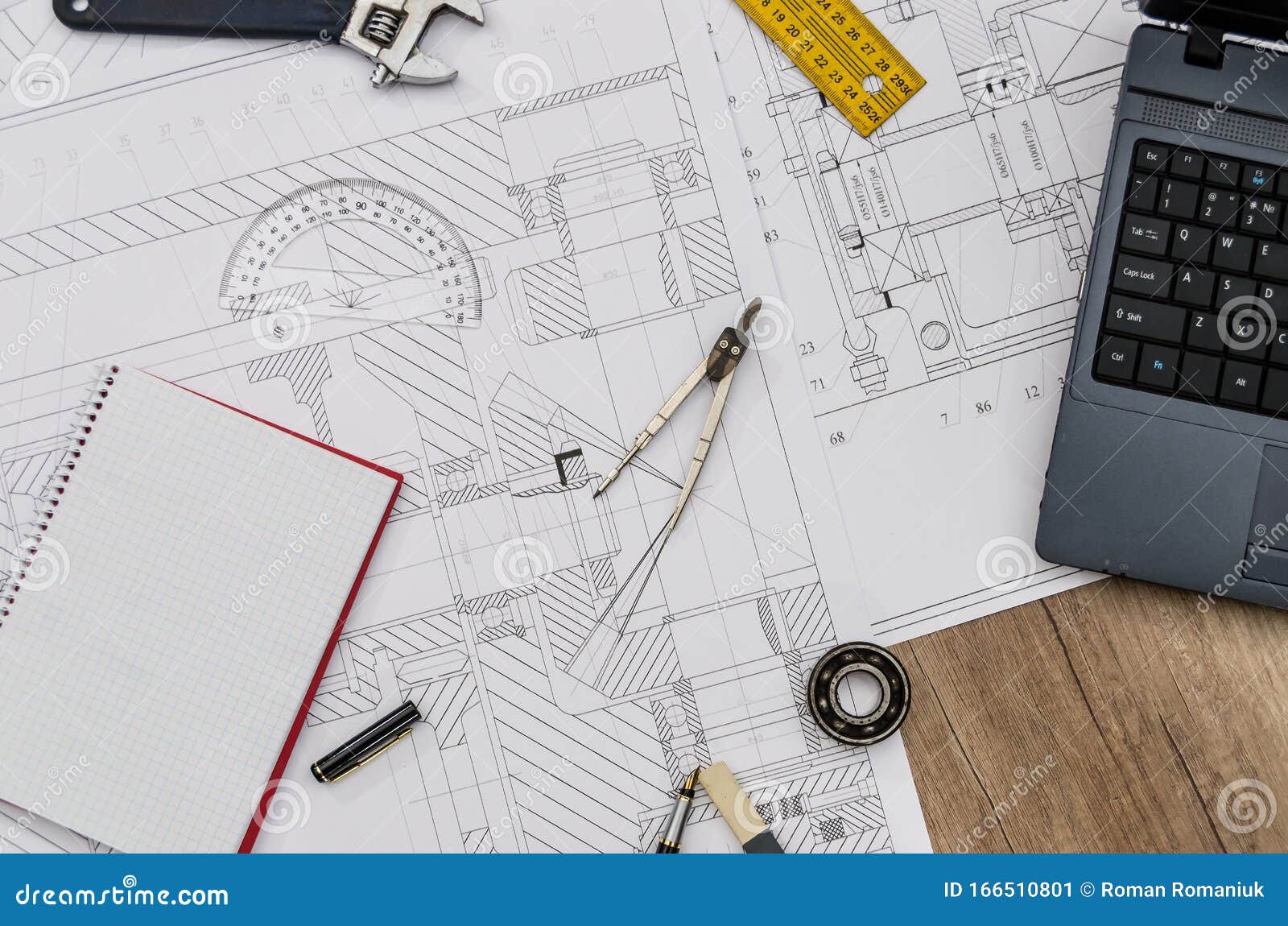 New Project Development, Engineer Workplace. Top View Stock Image ...