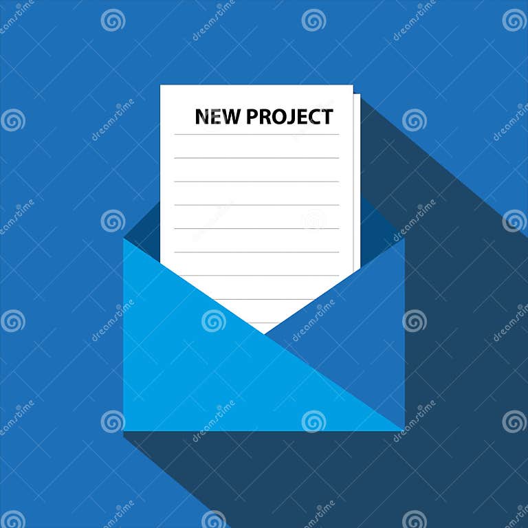 New Project in Envelope on Blue Stock Illustration - Illustration of ...
