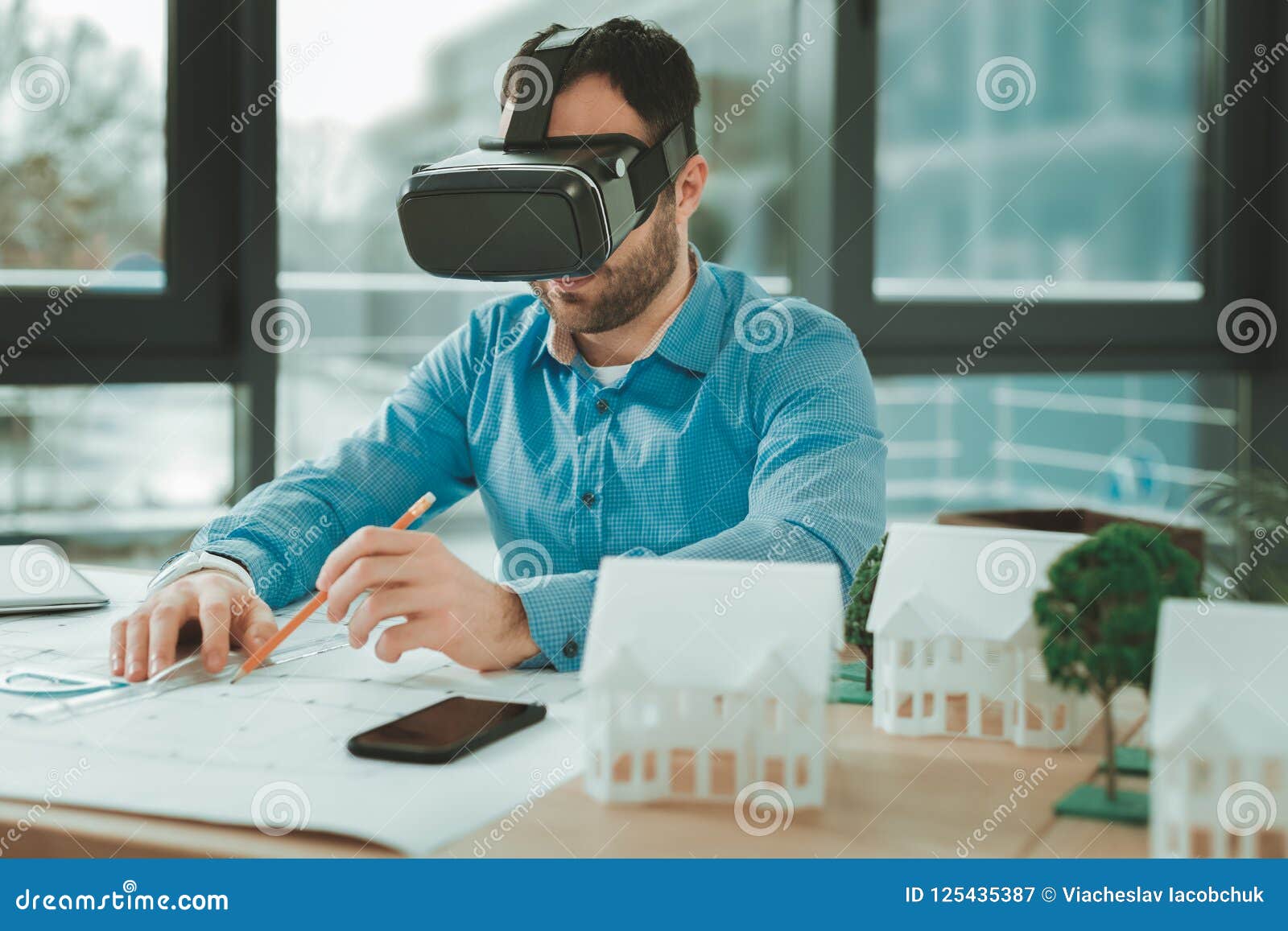 Smart Professional Engineer Doing a Blueprint Stock Image - Image of ...