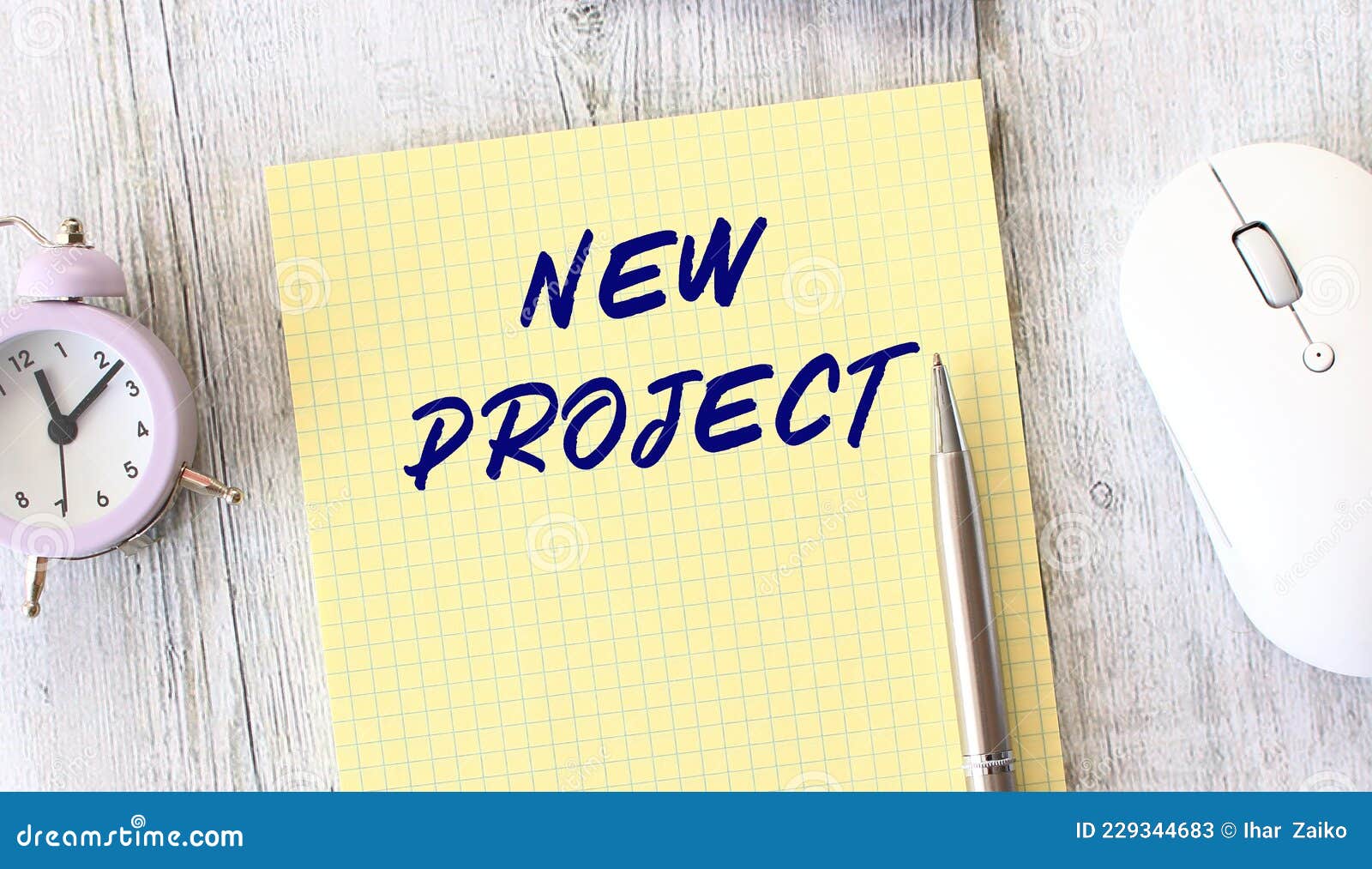 NEW PROJECT Text Written in a Notebook Lying on a Wooden Work Table ...