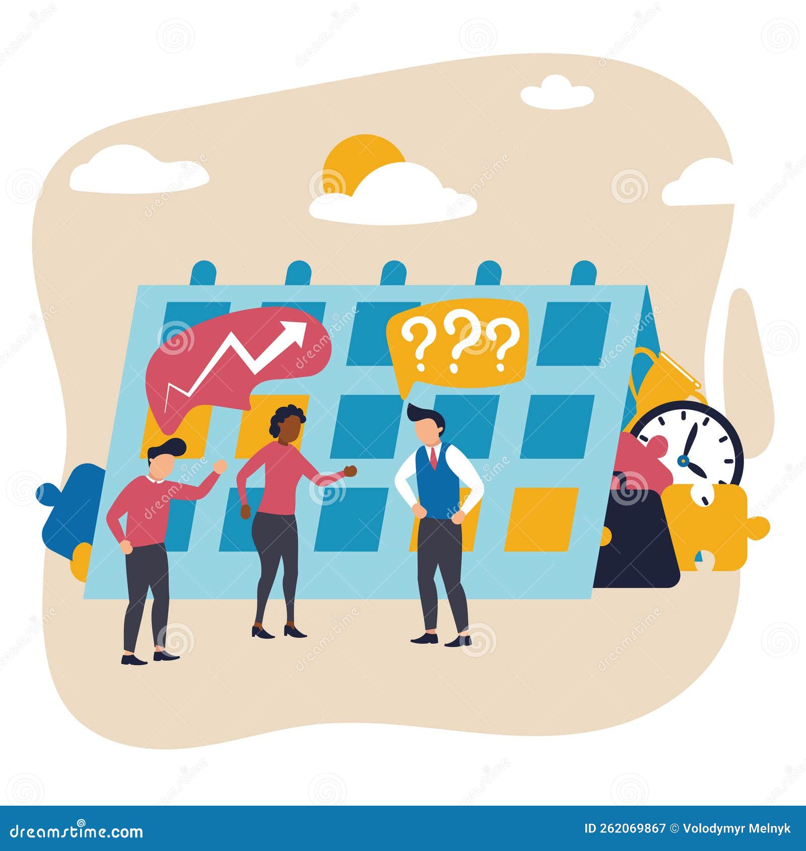 New Project. Vector Illustration. Young Businessmen, Co-workers in ...