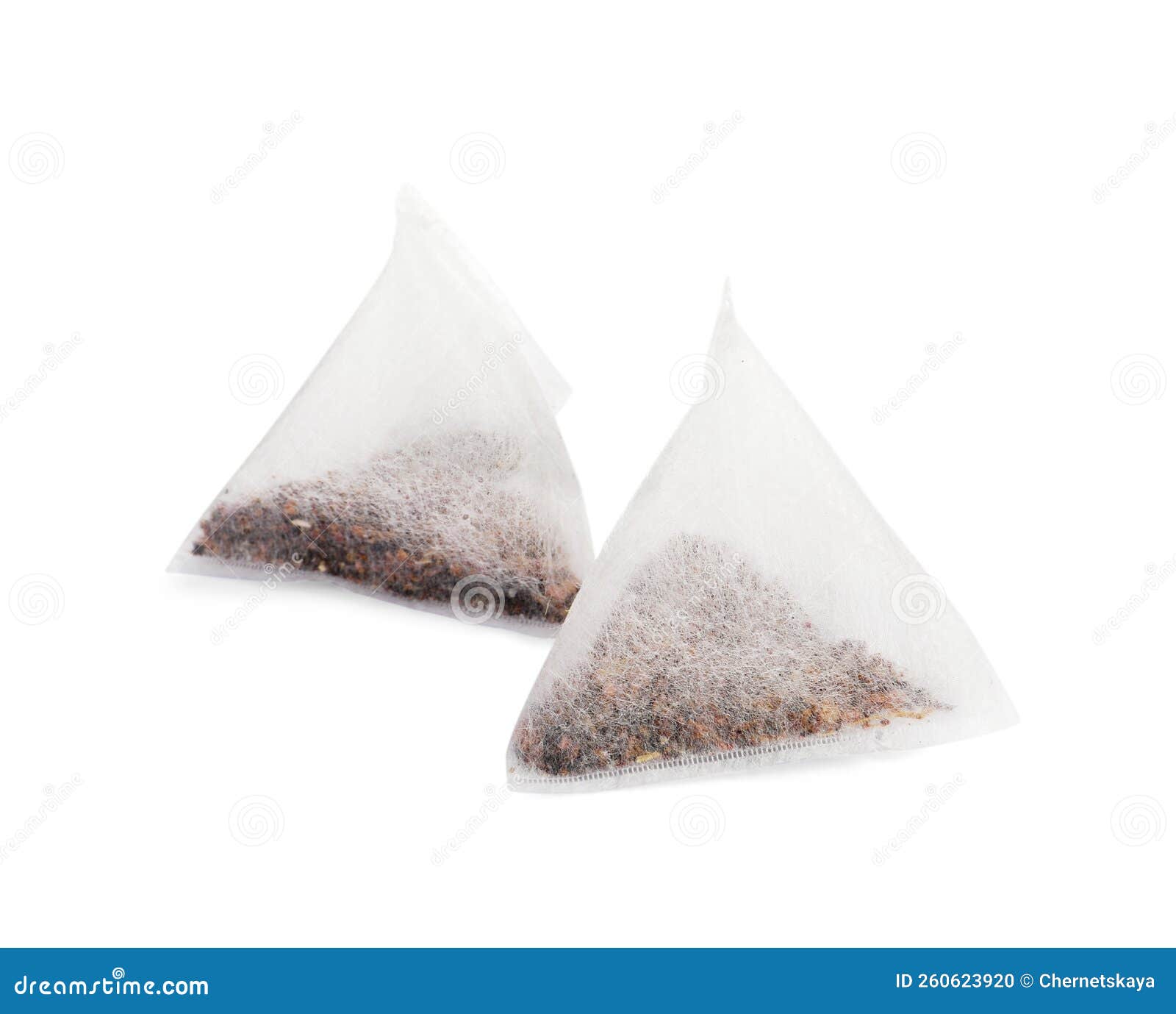 New Pyramid Tea Bags on White Background Stock Photo - Image of black ...