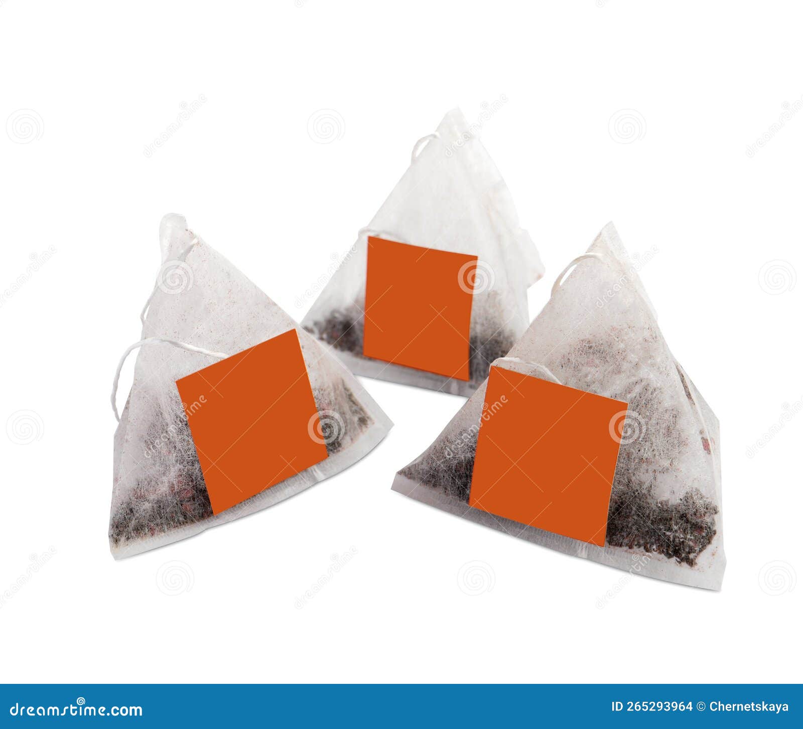New Pyramid Tea Bags on White Background Stock Photo - Image of bags ...