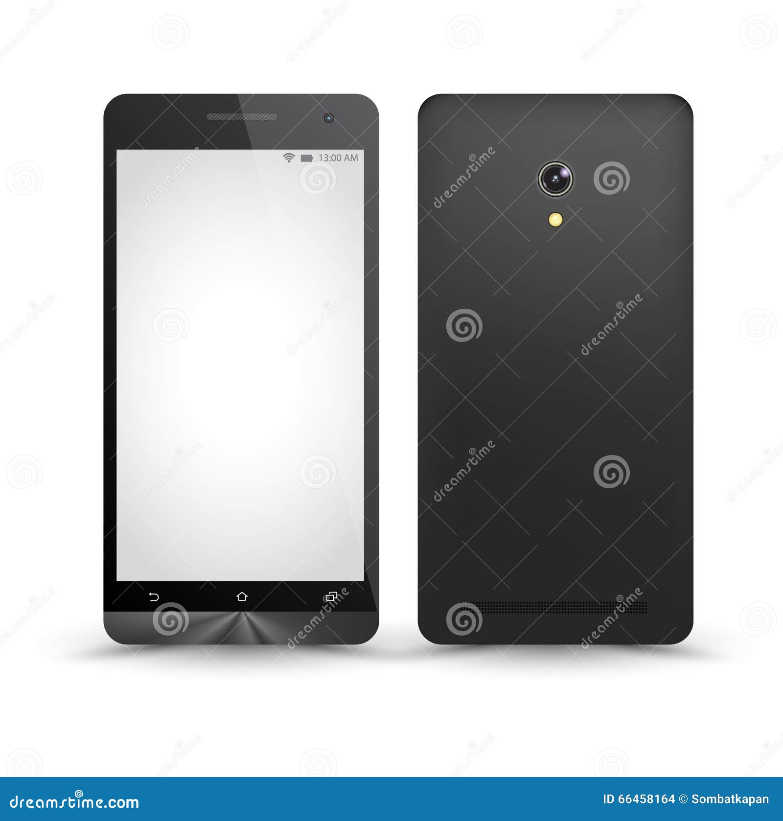 Realistic Smartphones In Row En Perspective View With Empty Screen ...