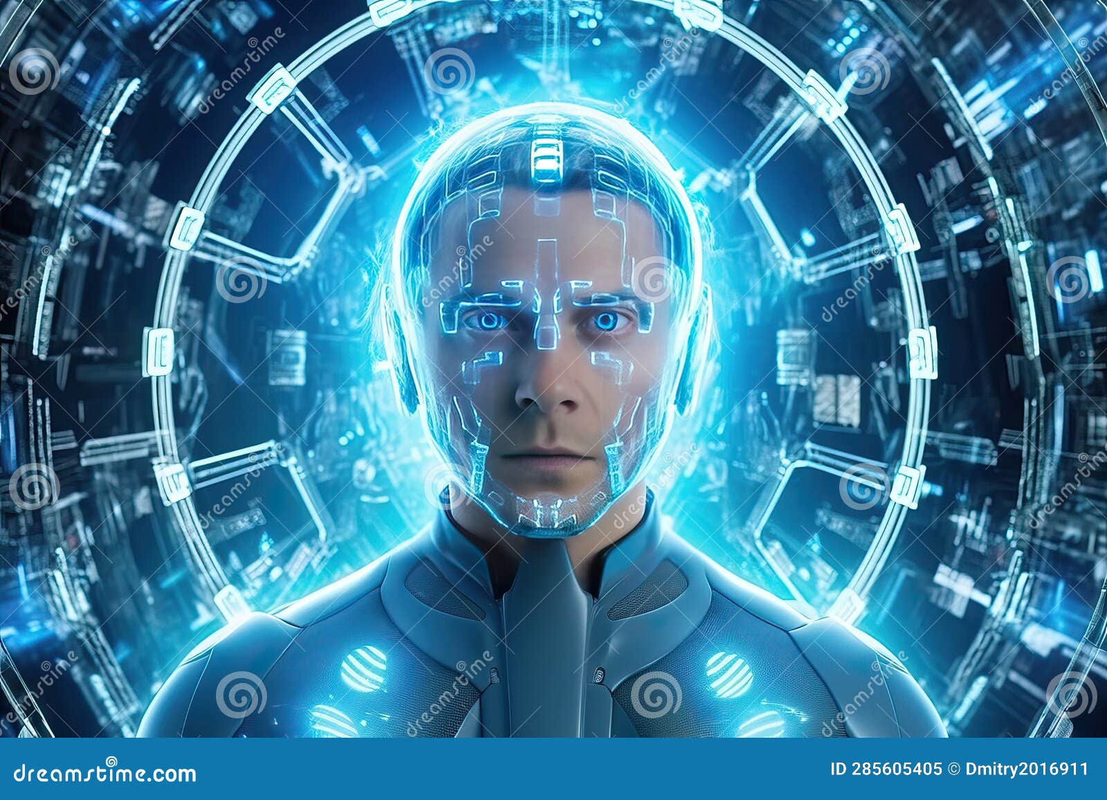 New Reality. Robot with Male Face. Stock Image - Image of progress ...