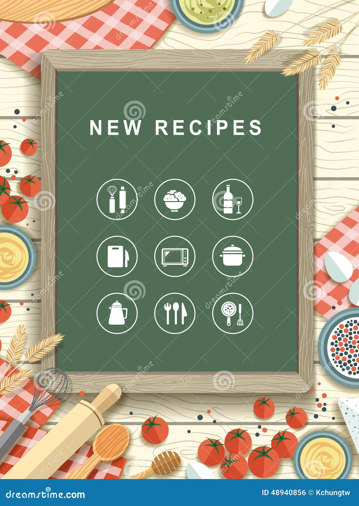 New Recipes Written on Chalkboard in Flat Design Stock Vector ...