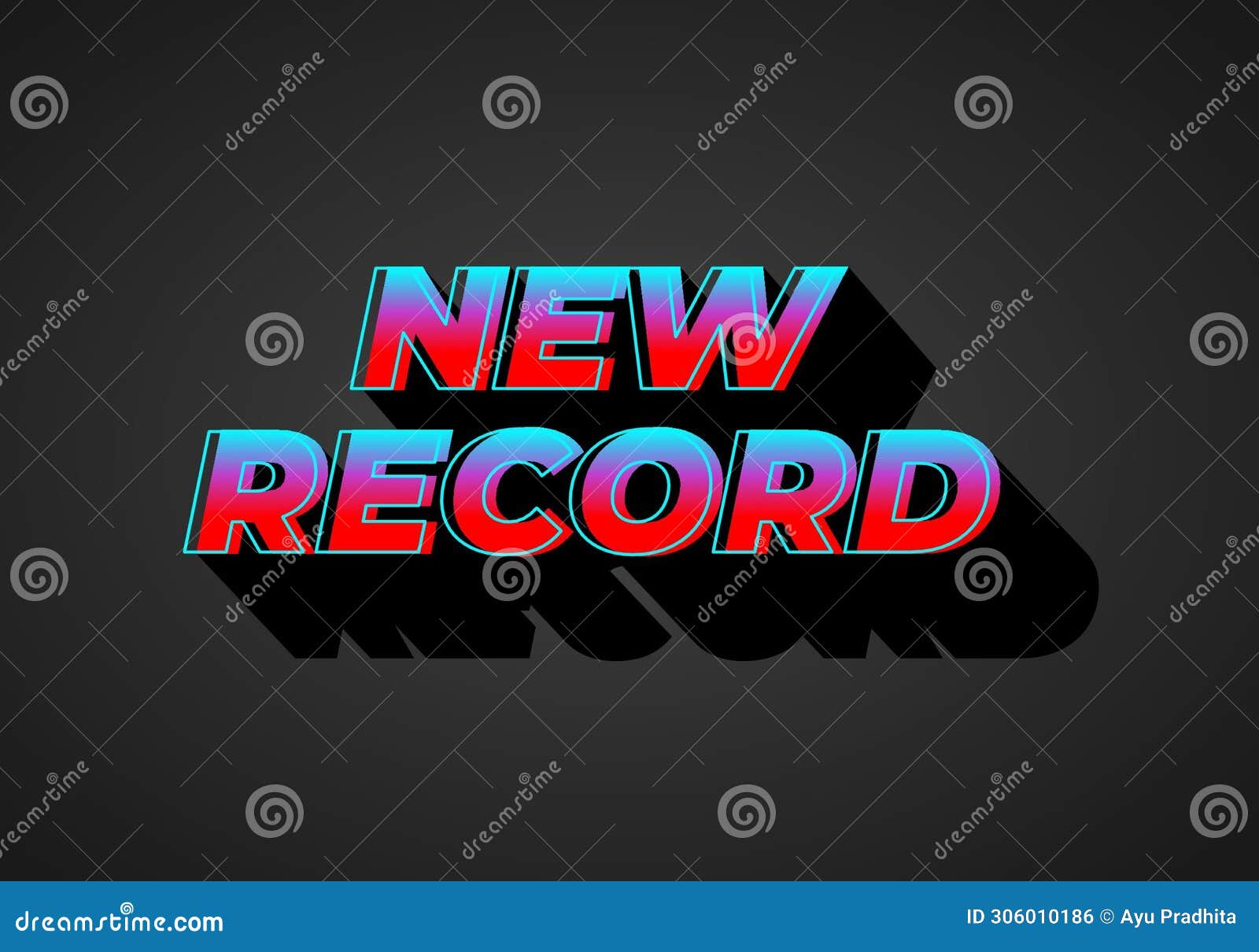 New Record. Text Effect in 3D Look. Gradient Blue Red Color. Dark ...