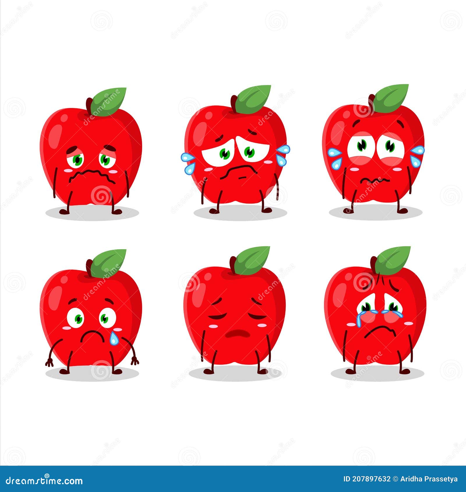 New Red Apple Cartoon Character with Sad Expression Stock Vector ...