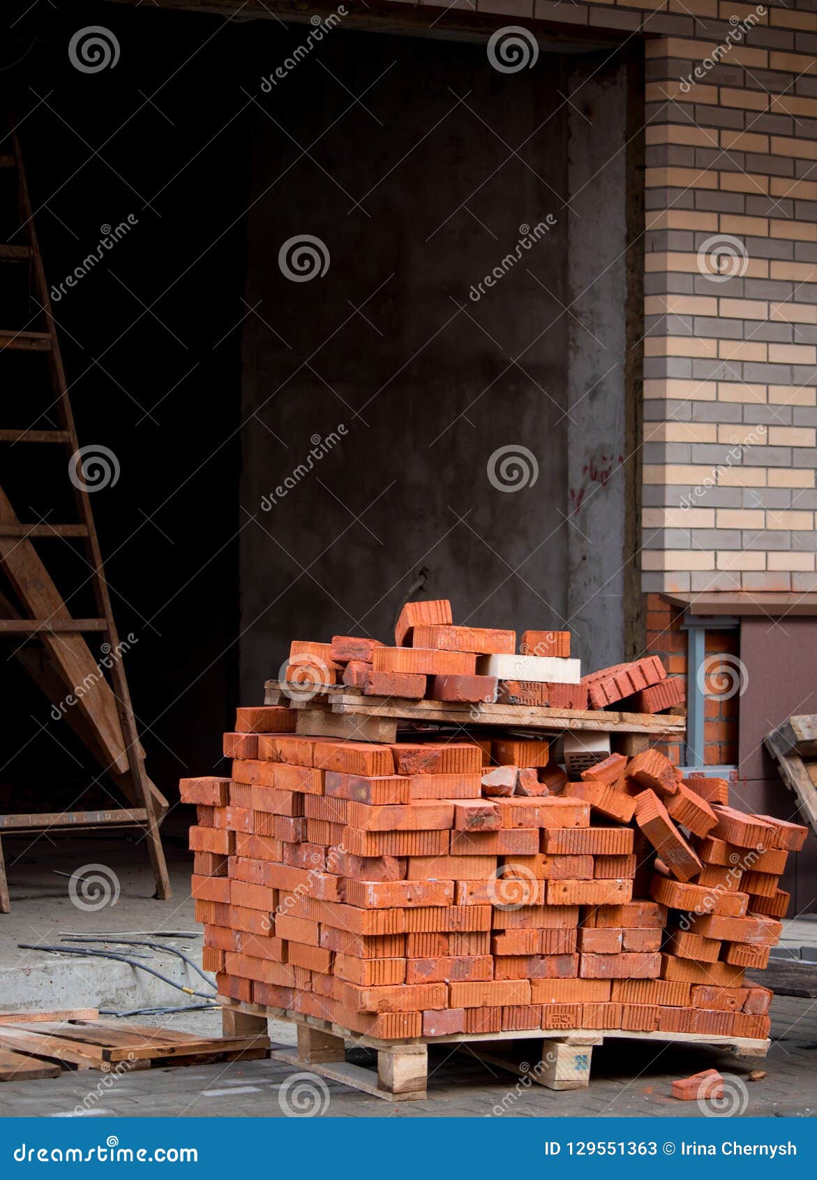 Red Brick Stack on the Pallet Stock Image - Image of shipping ...