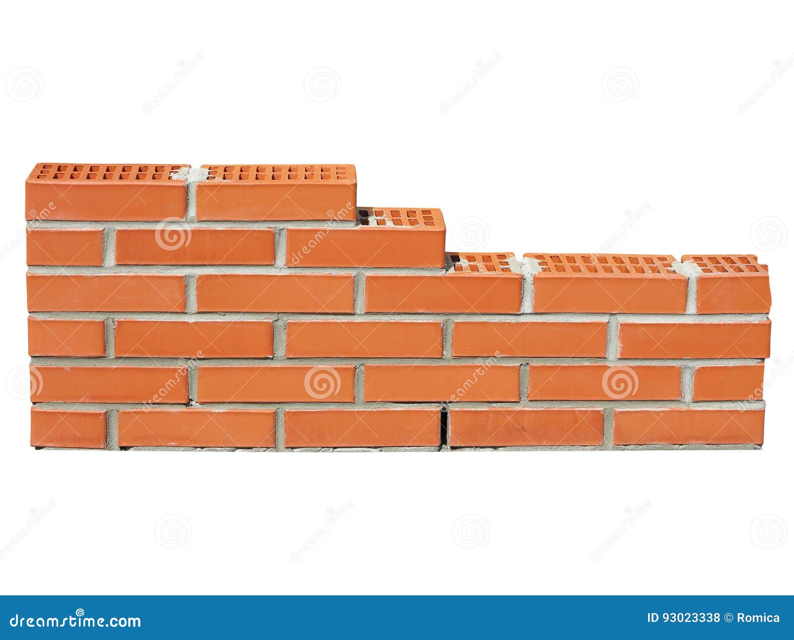 New Red Brick Wall in Construction Process Isolated on White Stock ...