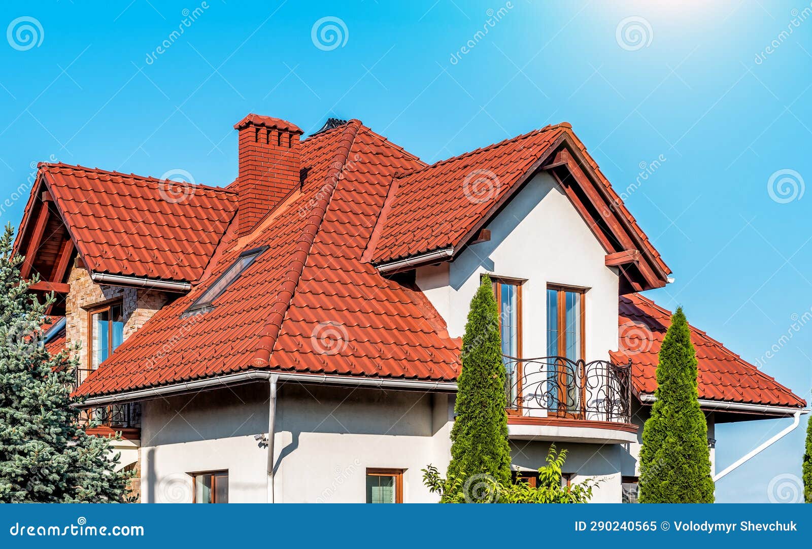 New Red Ceramic Roof Tile on the Building Stock Image - Image of tile ...