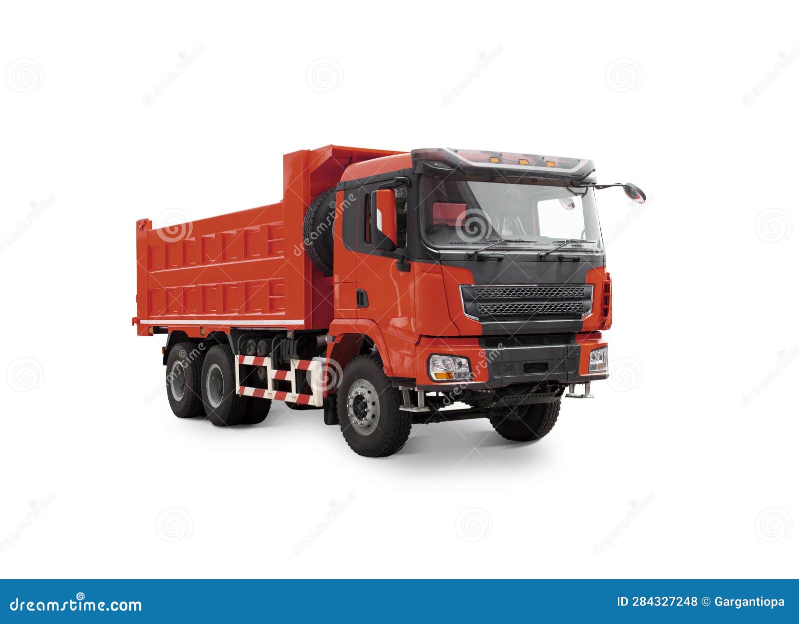 A Brand New Red Construction Dump Truck Isolated on a White Background ...