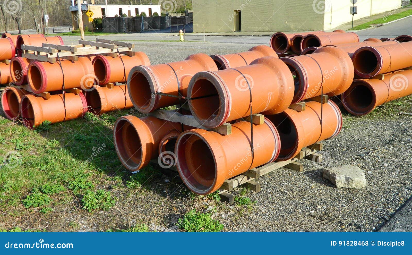 New Red Drainage Pipes stock photo. Image of housing - 91828468