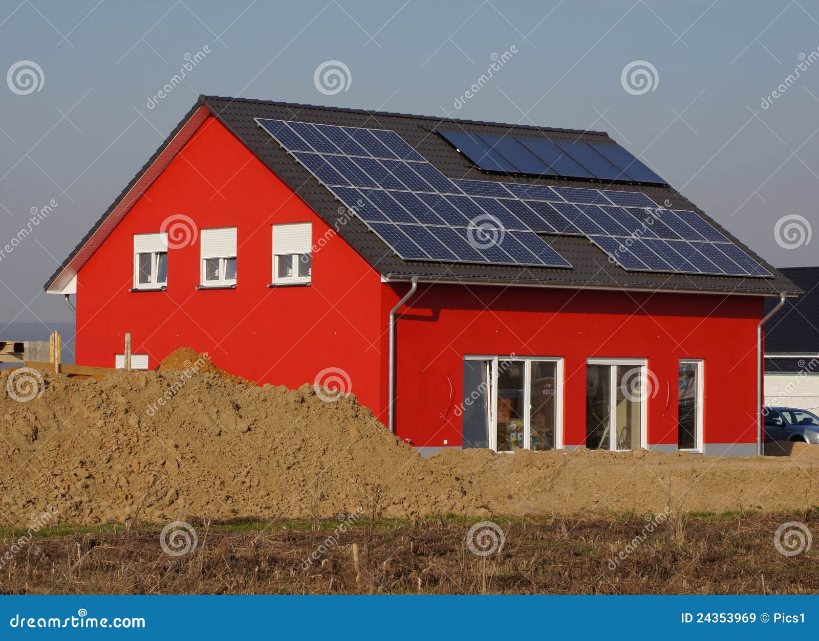 New red house stock image. Image of energy, global, rooftop - 24353969