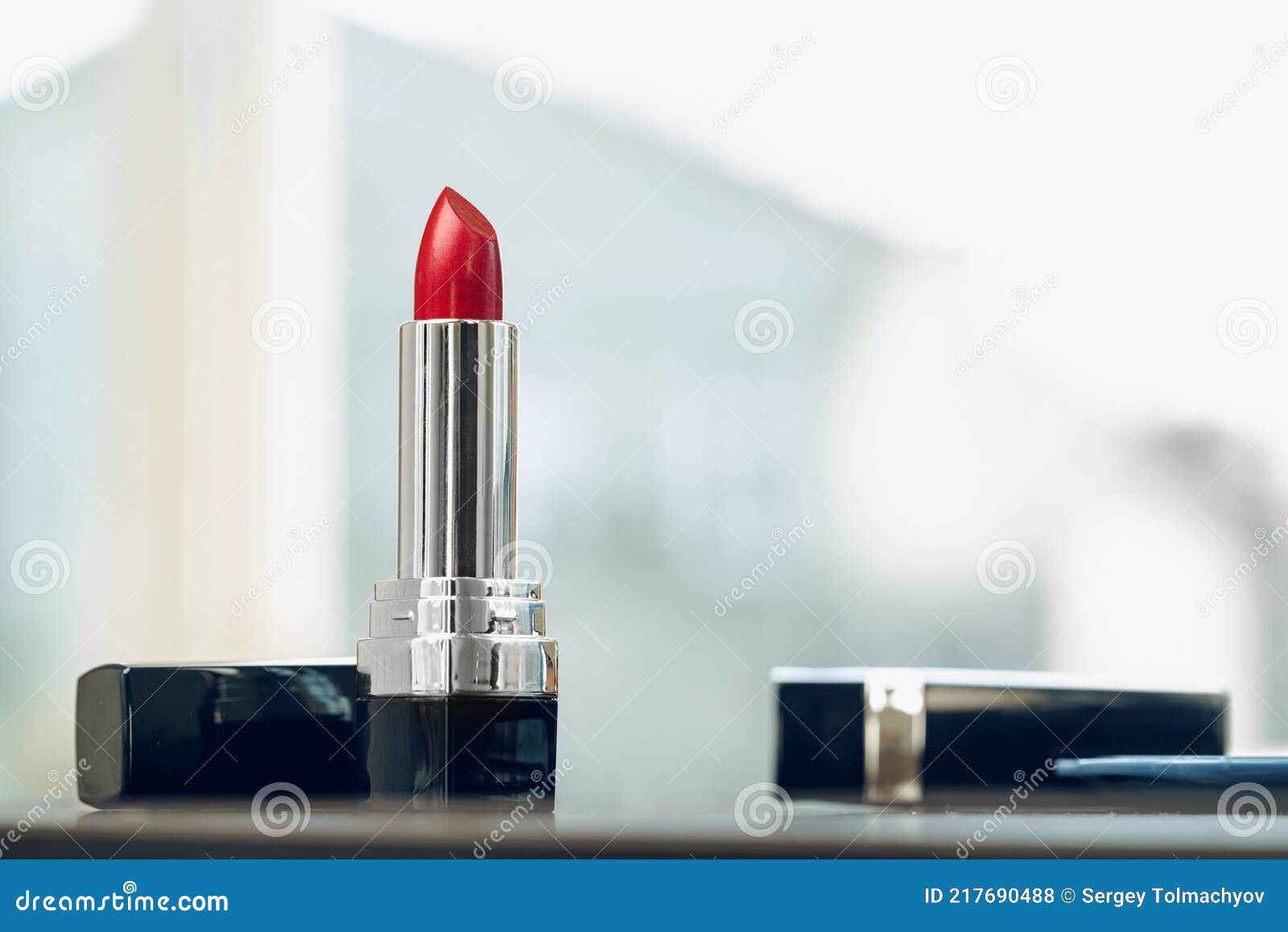 New Red Lipstick on Vanity Table Close Up Stock Photo - Image of female ...