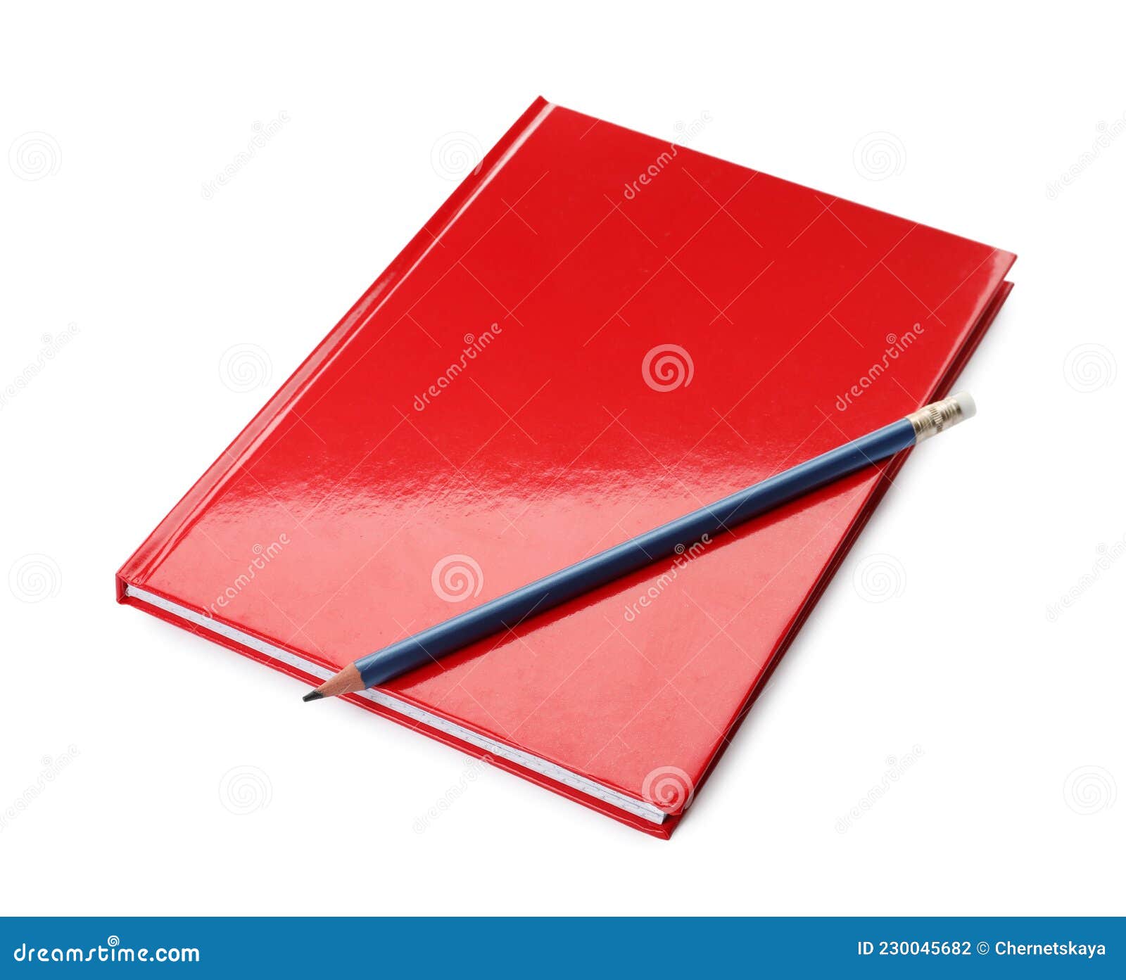 New Red Planner with Pencil on White Stock Photo - Image of colorful ...