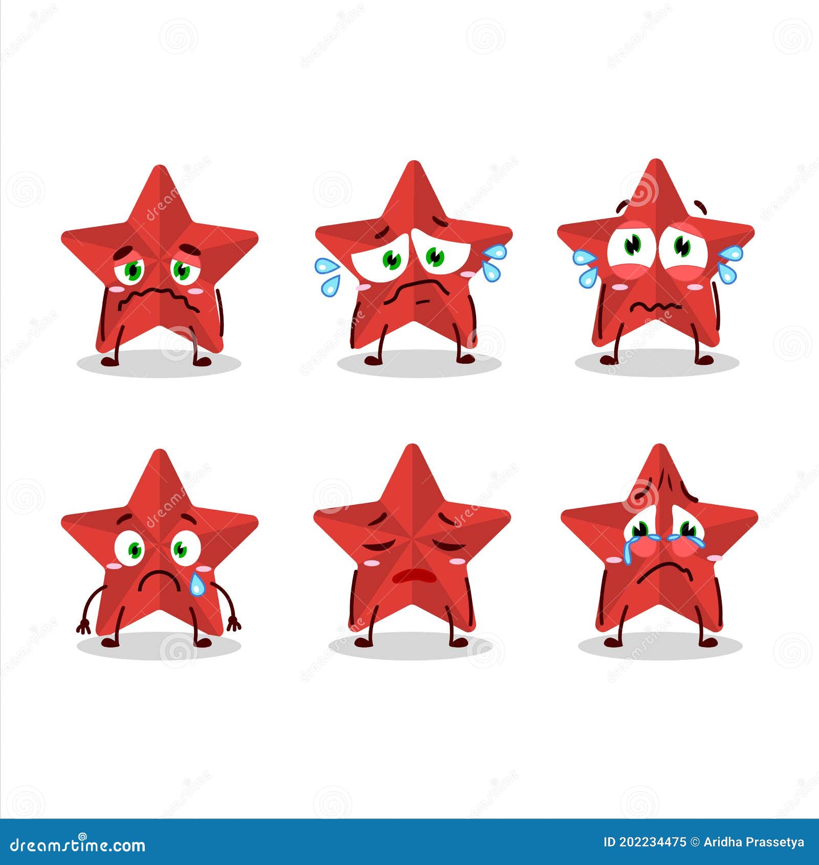 New Red Stars Cartoon Character with Sad Expression Stock Illustration ...