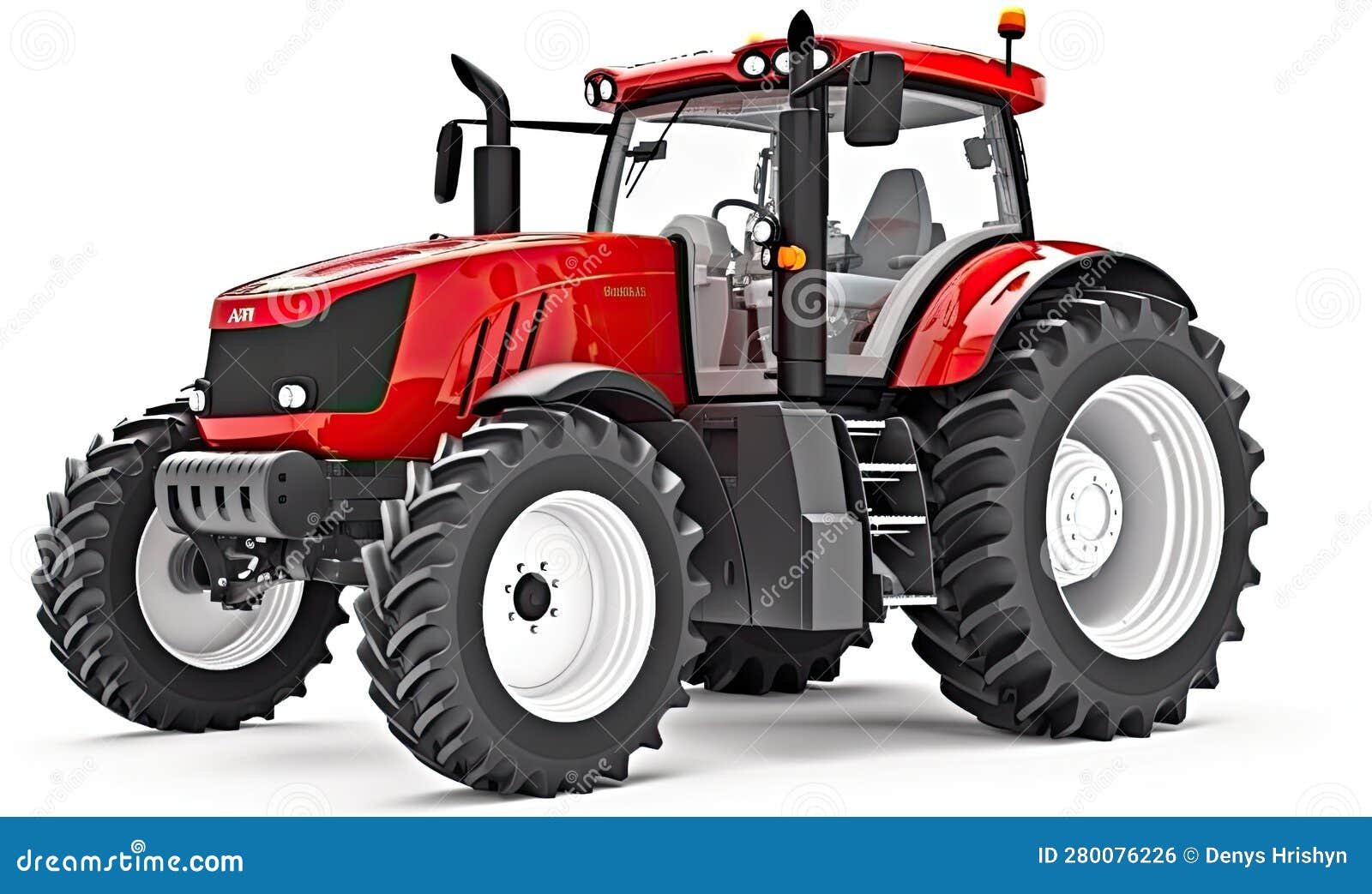 New Red Tractor for Farm Work on Plain White Surface. Creating Using ...