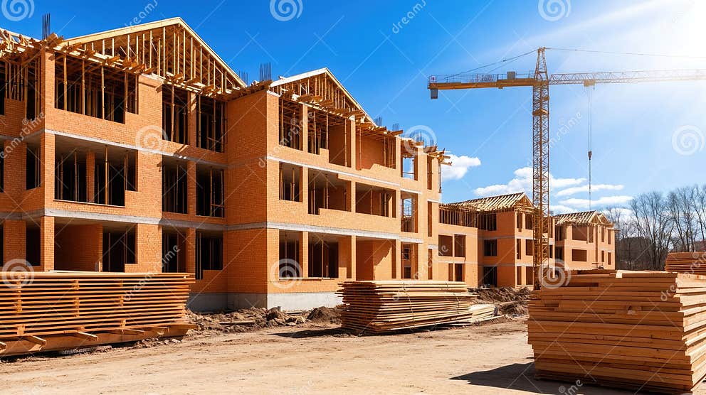 New Residential Construction Building Project Under Bright Blue Sky ...