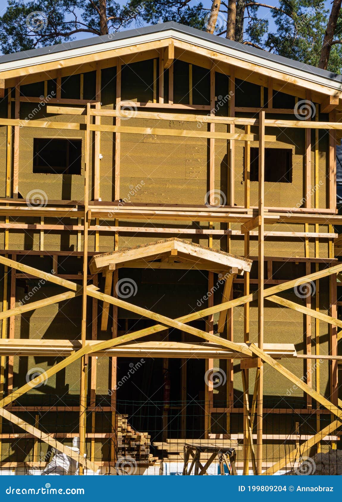 New Residential Construction of a Wooden House Stock Photo - Image of ...