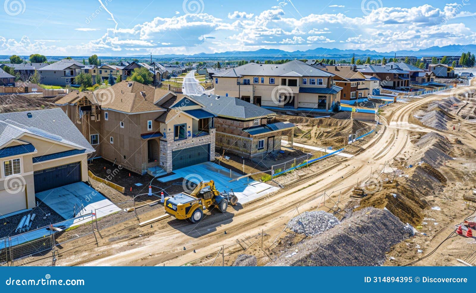 New Residential Development Under Construction with Modern Homes Stock Illustration ...