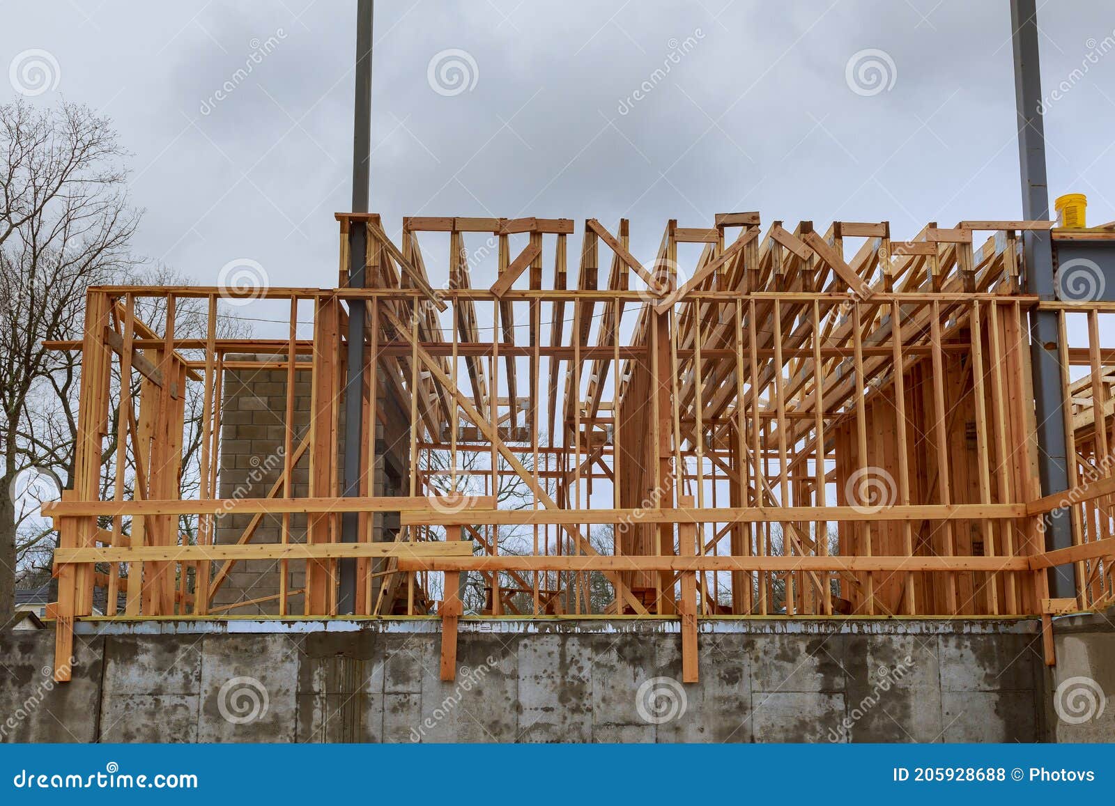 New Residential Home Framing Interior View Construction New House Stock ...