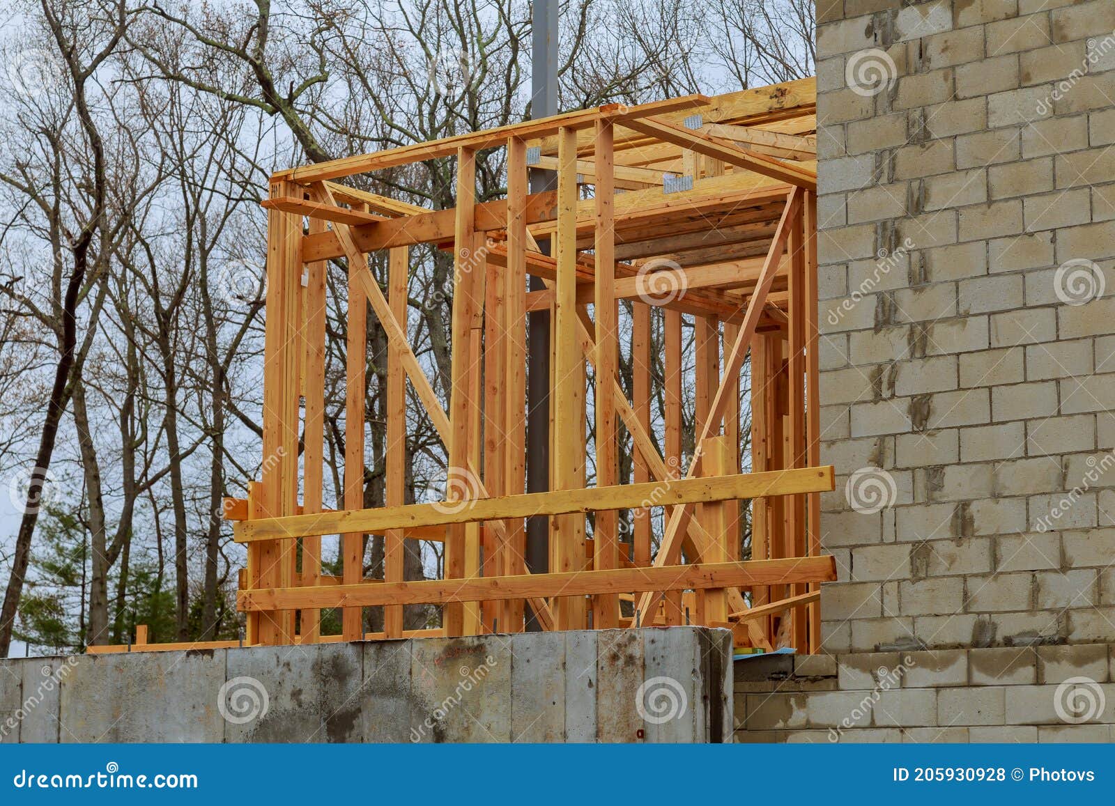 New Residential Home Framing Interior View Construction New House Stock ...