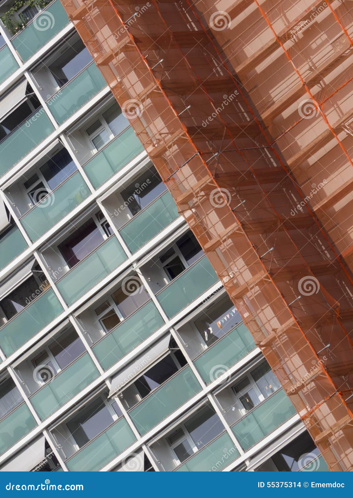 New Residential Tower Covered in Safety Netting Stock Photo - Image of ...