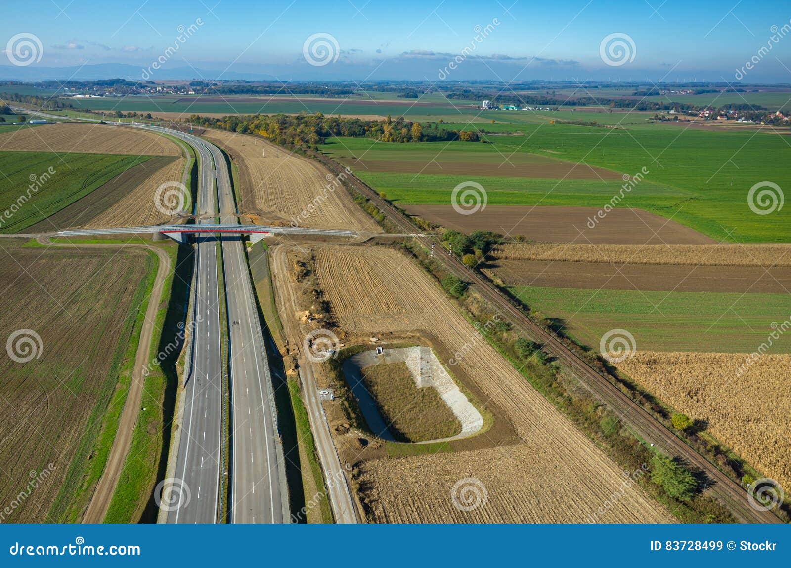 New Road Construction Site Aerial View Stock Image - Image of blue ...