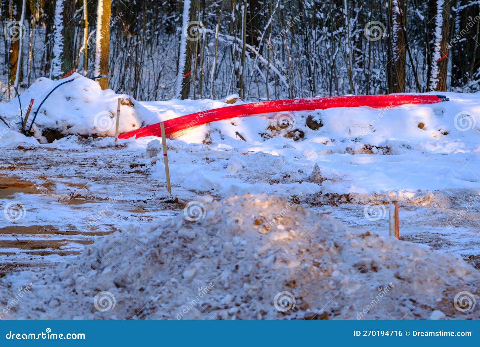 New Road Construction Site in the Forest in Winter with Snow and Mud ...