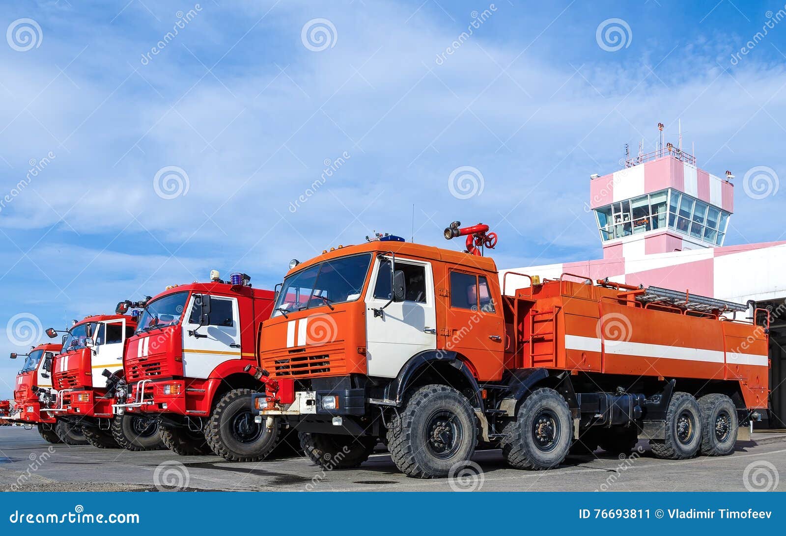 Russian Fire Truck Of Red Color With Retractable Ladders Stands On The ...