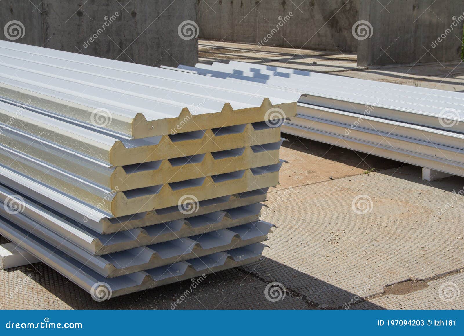 Sandwich Panels Wall Mounting Using Crane And Scissor Lift Royalty-Free ...