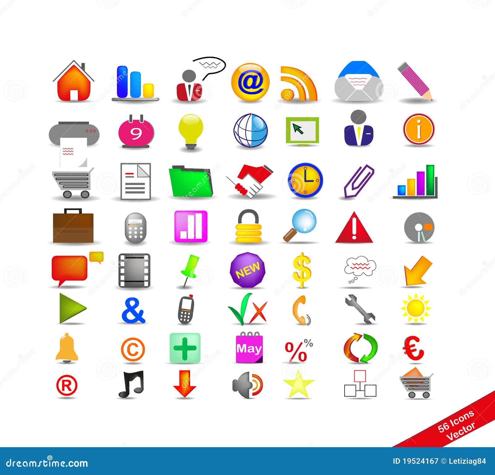 New Set with 56 Colorful Icons Stock Vector - Illustration of calendar ...
