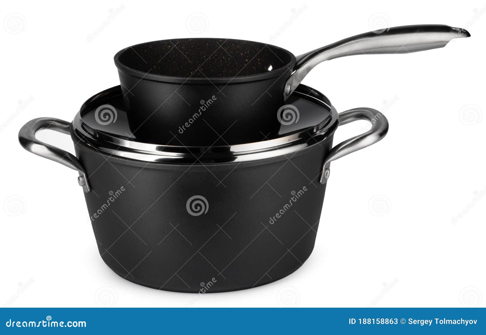 New Set of Black Cookware Isolated on White Stock Image - Image of ...