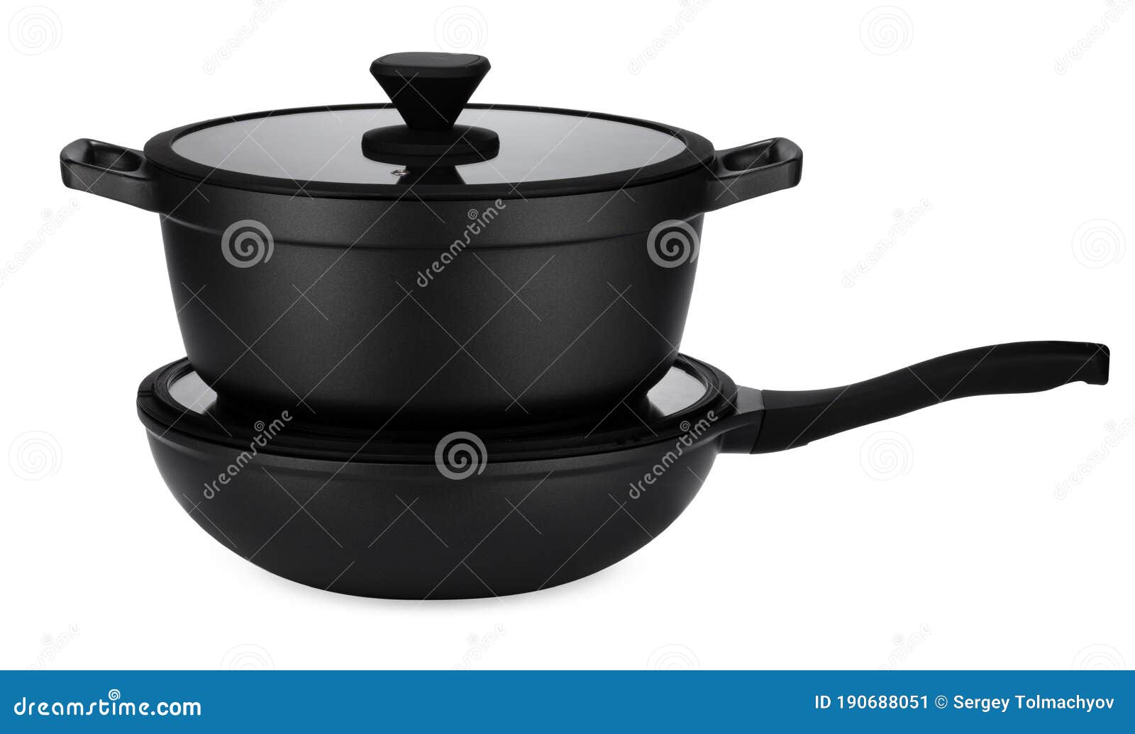 New Set of Black Cookware Isolated on White Stock Image - Image of ...