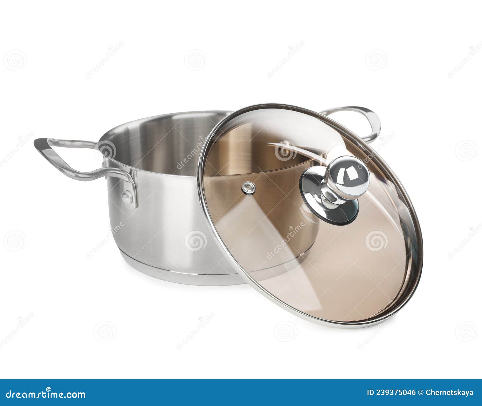 New Shiny Pot with Glass Lid Isolated on White Stock Photo - Image of ...