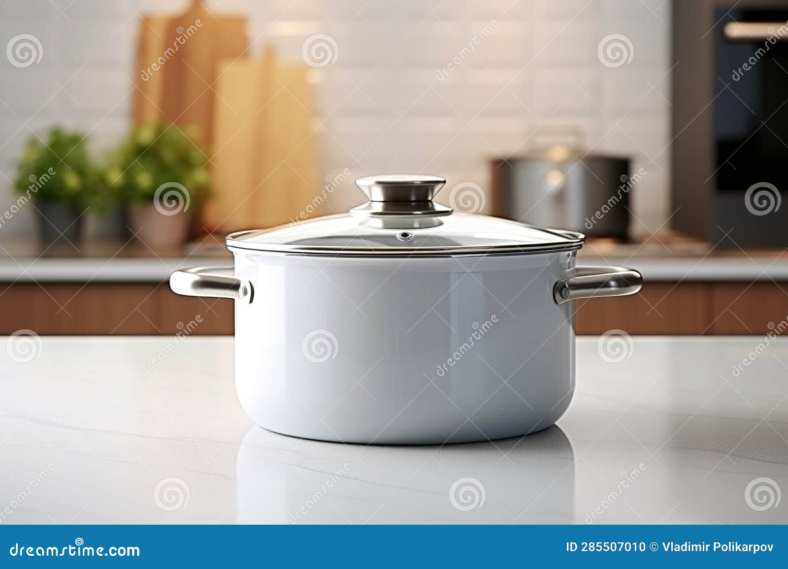 New Shiny Pot with Glass Lid in Kitchen Stock Illustration ...