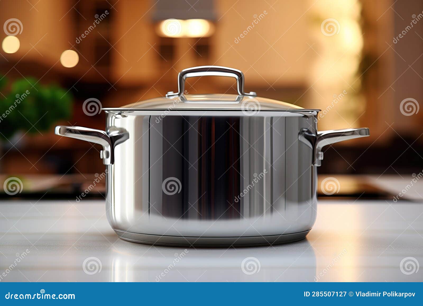 New Shiny Pot with Glass Lid in Kitchen Stock Illustration ...