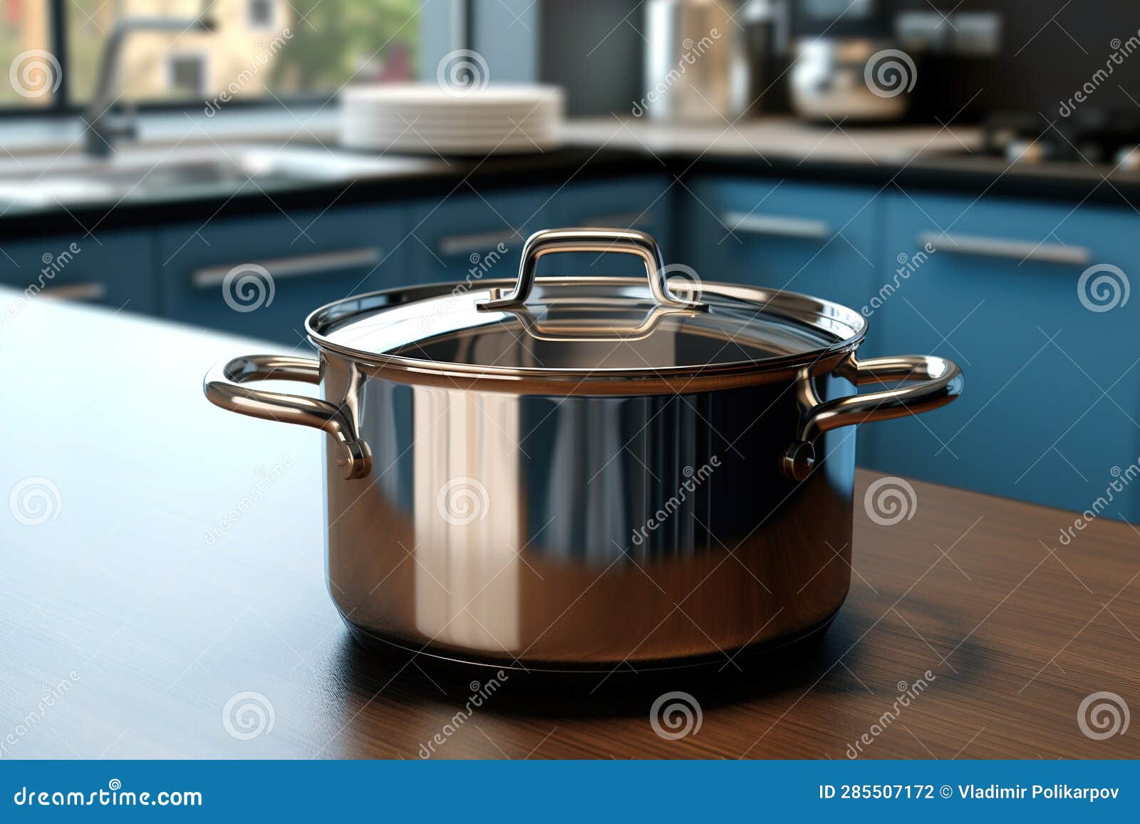 New Shiny Pot with Glass Lid in Kitchen Stock Illustration ...