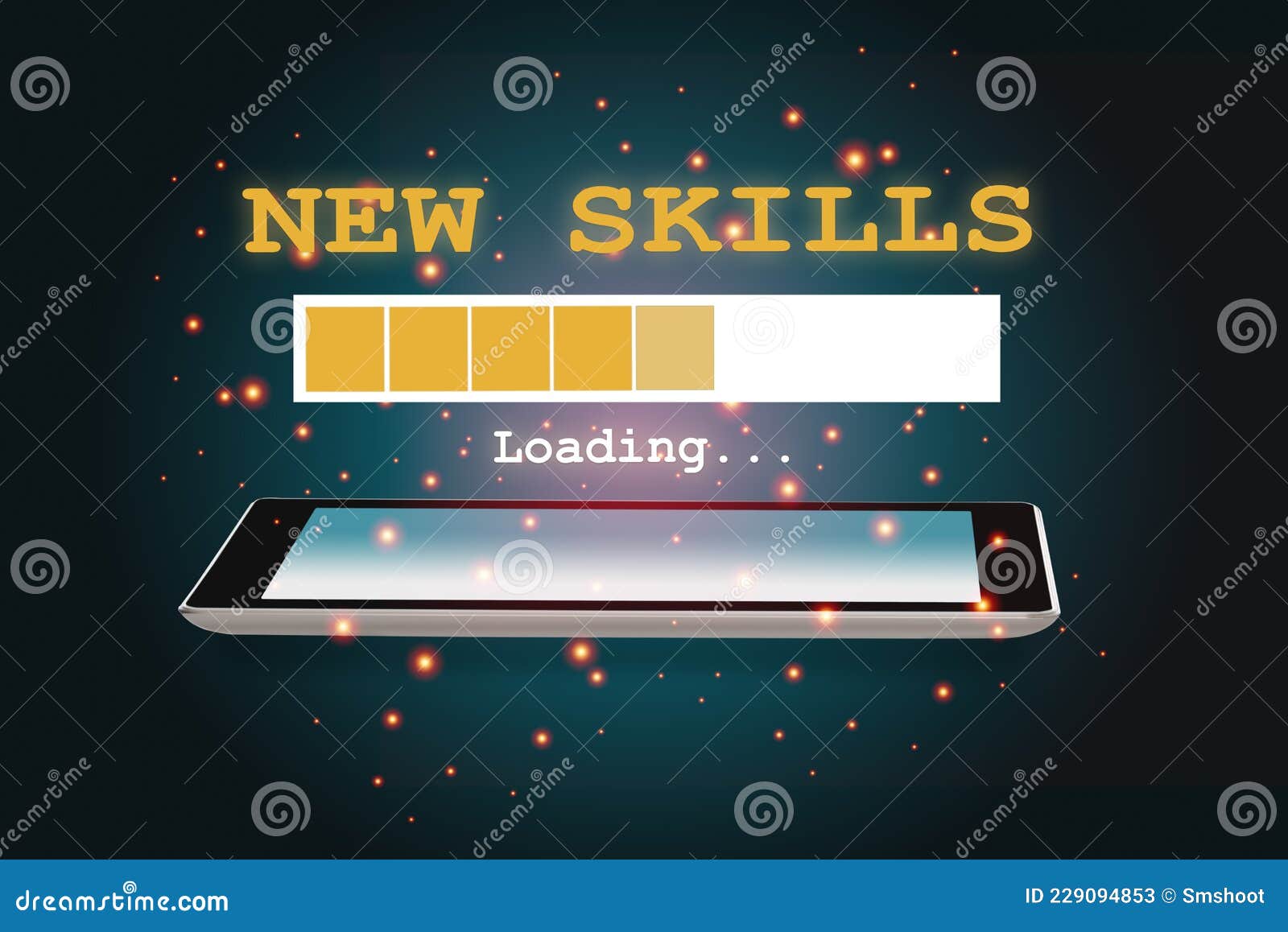 New Skills Loading On Digital Computer Tablet With Stack Of Textbook ...