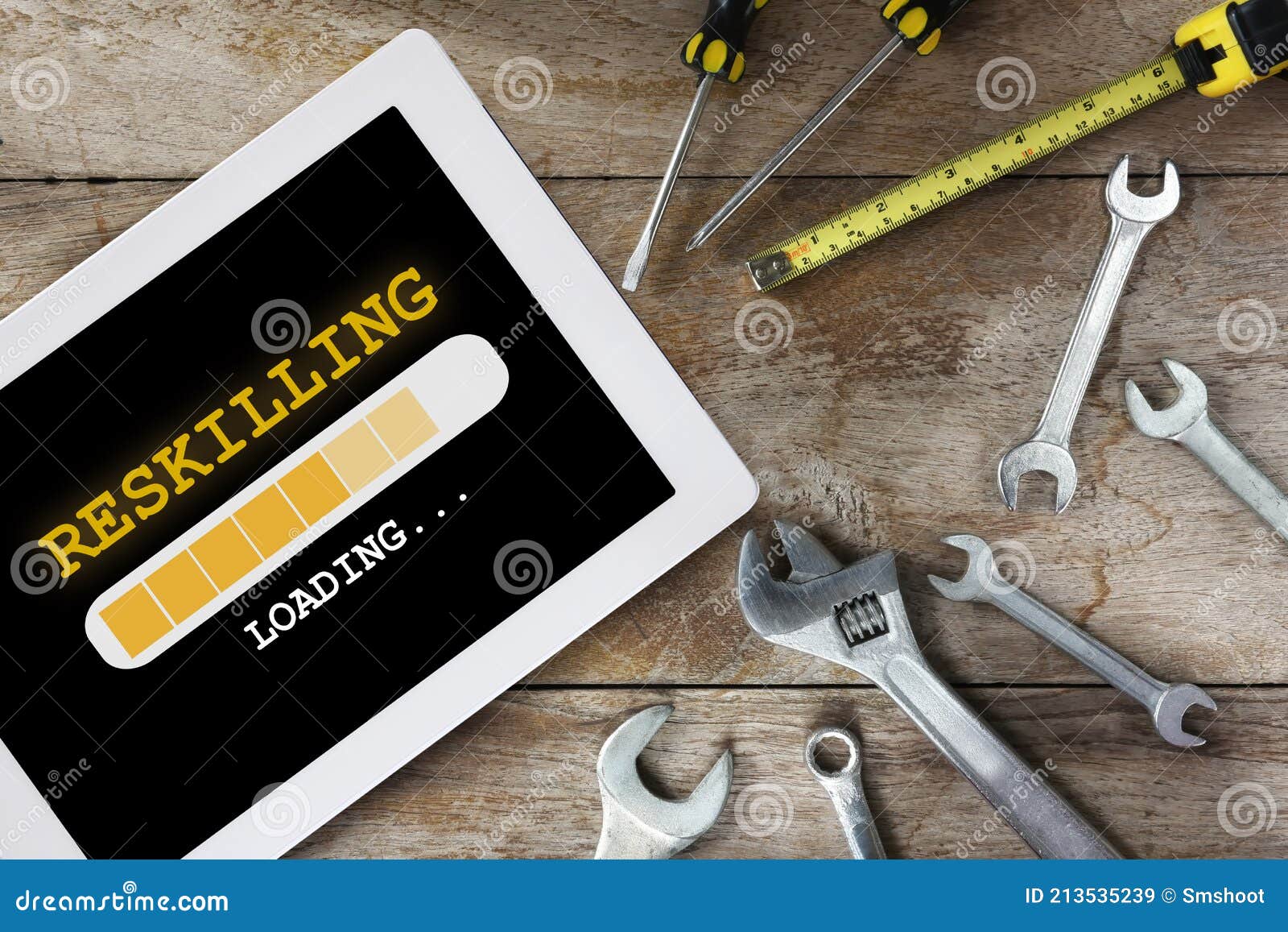 Reskilling Loading on Digital Computer Tablet and Tools Supplies on ...