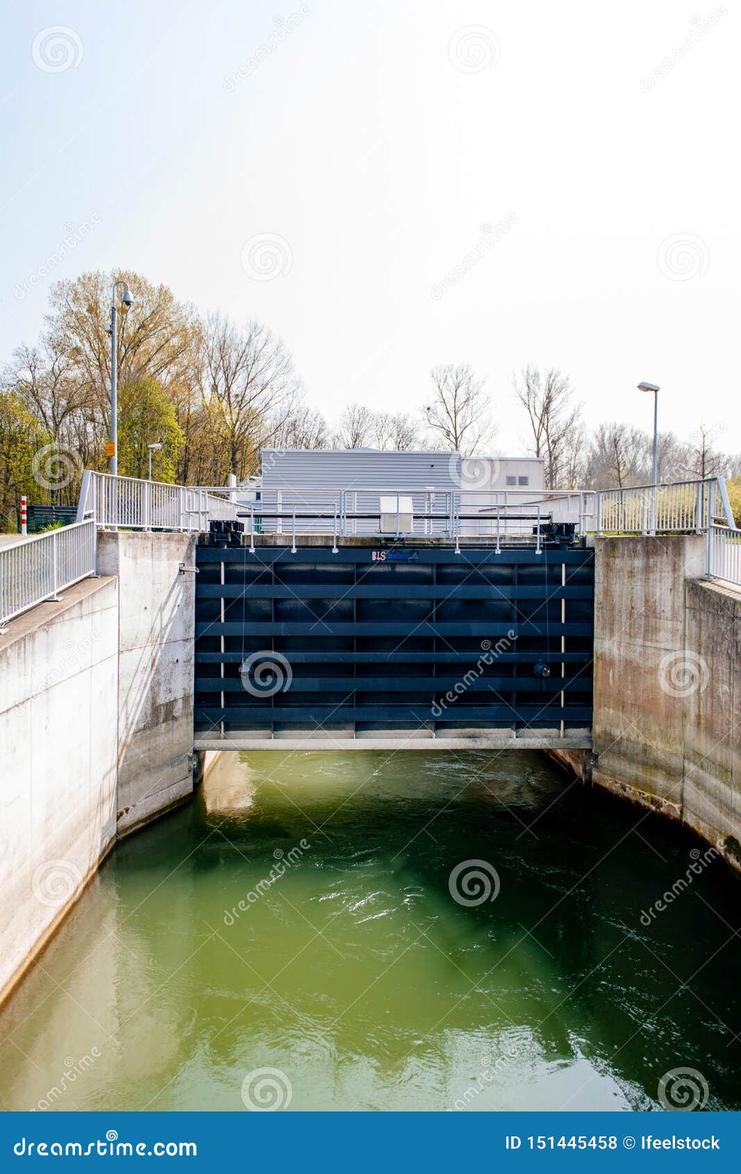 New sluice with open gate stock photo. Image of river - 151445458