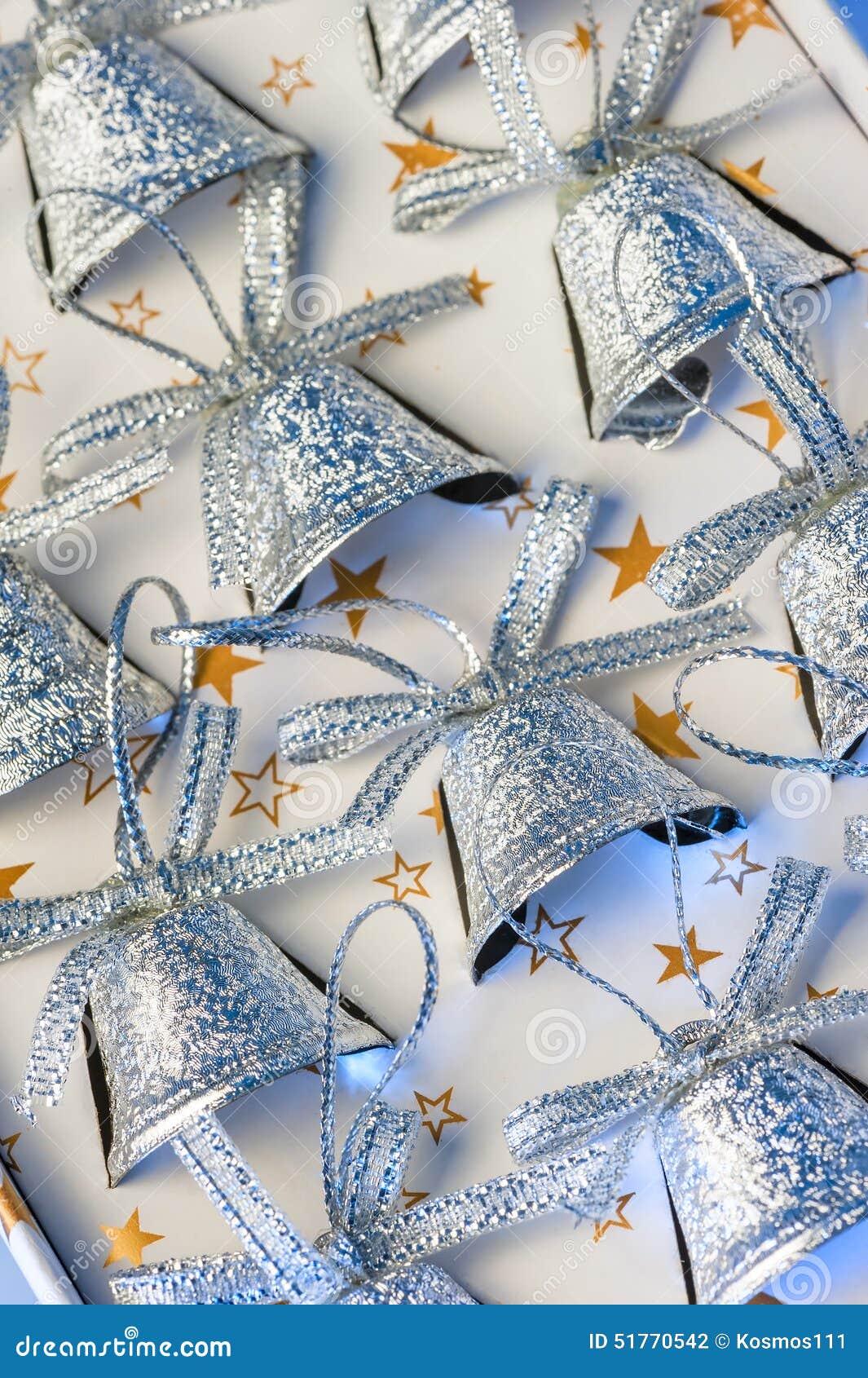 New Small Silver Bells for Christmas Trees Stock Photo - Image of close ...