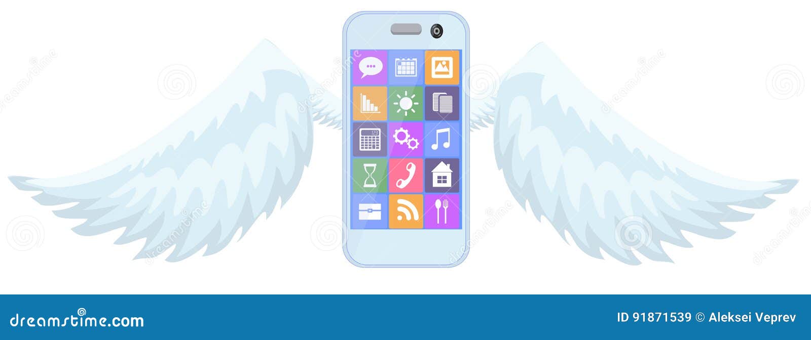A New Smart Mobile Phone Flying with Wings Stock Vector - Illustration ...